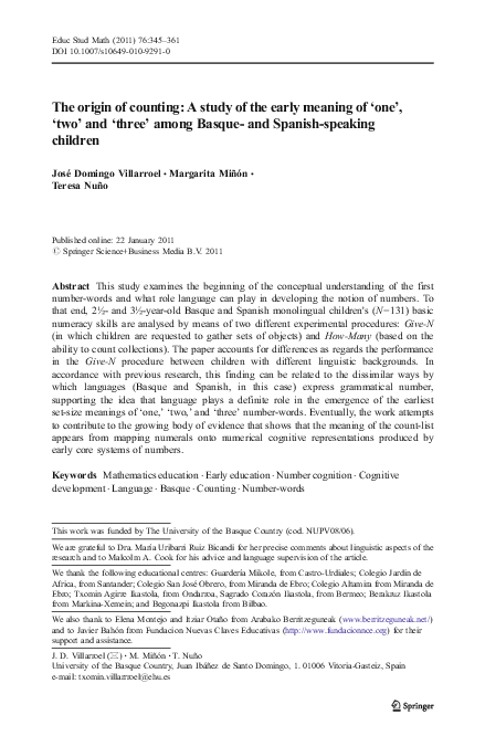 (PDF) The origin of counting: A study of the early meaning of ‘one ...