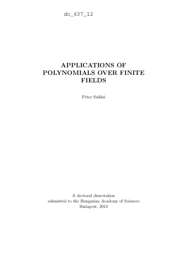 (PDF) Applications of Polynomials Over Finite Fields | Peter Sziklai - Academia.edu