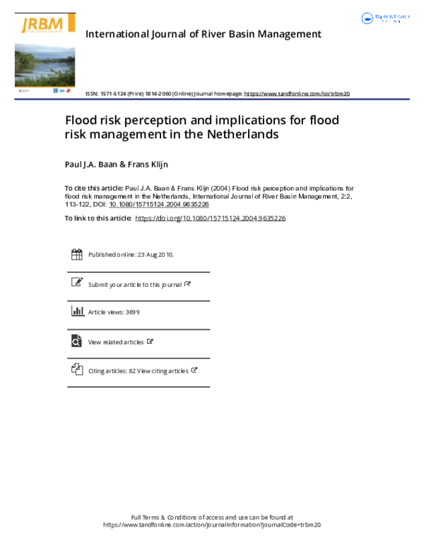 (PDF) Flood risk perception and implications for flood risk management in the Netherlands