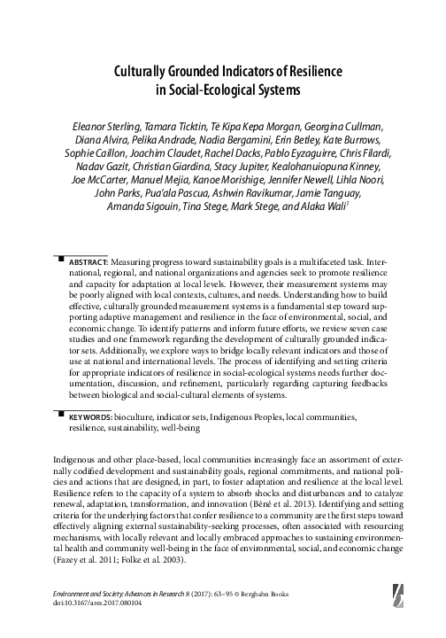(PDF) Culturally Grounded Indicators of Resilience in Social-Ecological ...
