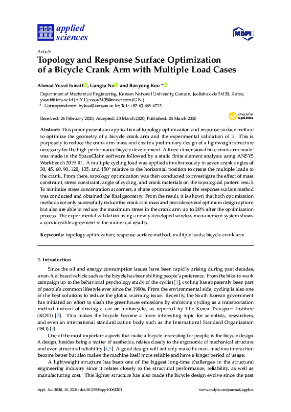 (PDF) Topology and Response Surface Optimization of a Bicycle Crank Arm with Multiple Load Cases