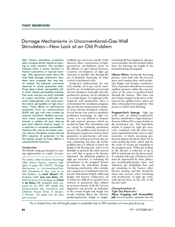 (PDF) Damage Mechanisms in Unconventional-Gas-Well Stimulation—A New ...