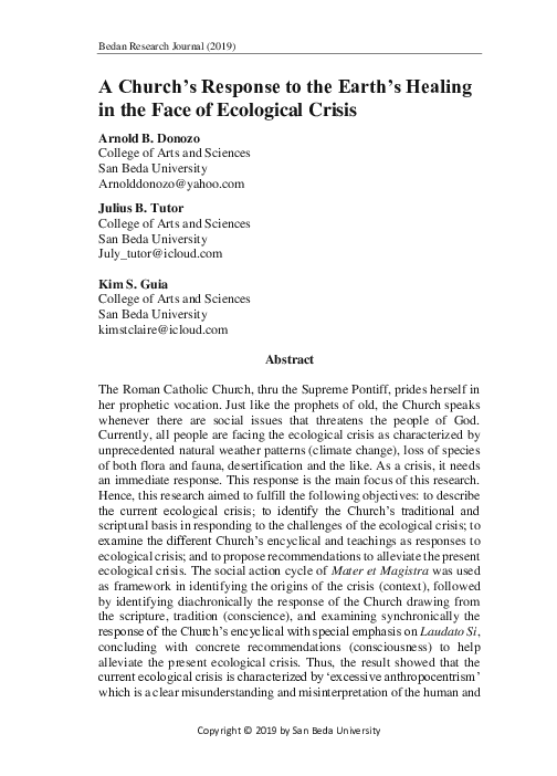 (PDF) A Church's Response to the Earth's Healing in the Face of ...