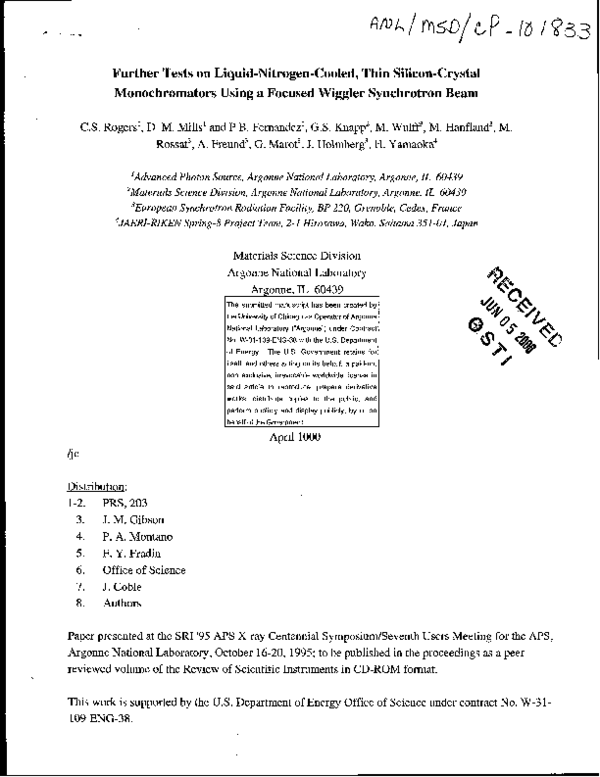 (PDF) Further tests on liquid-nitrogen-cooled, thin silicon-crystal ...