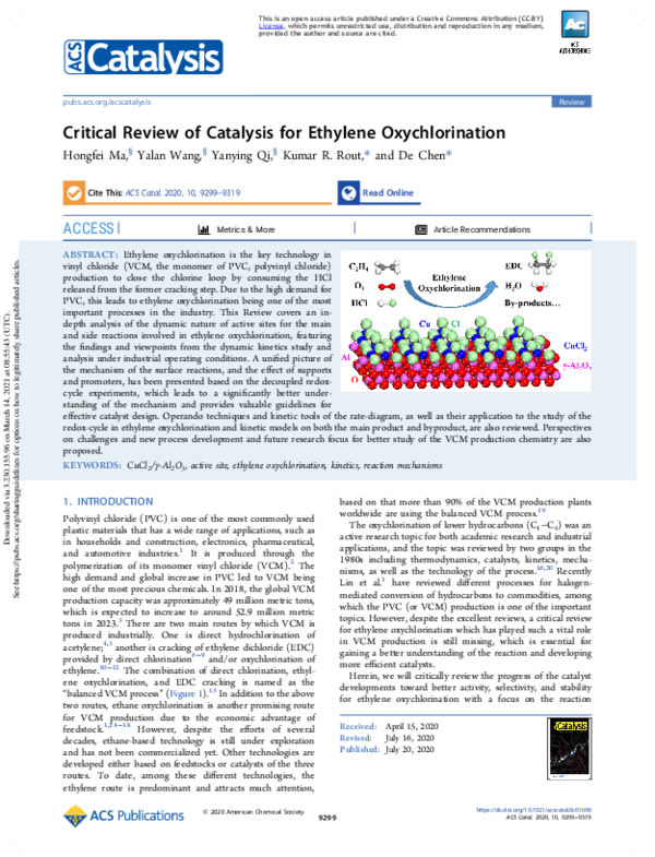 (PDF) Critical Review of Catalysis for Ethylene Oxychlorination