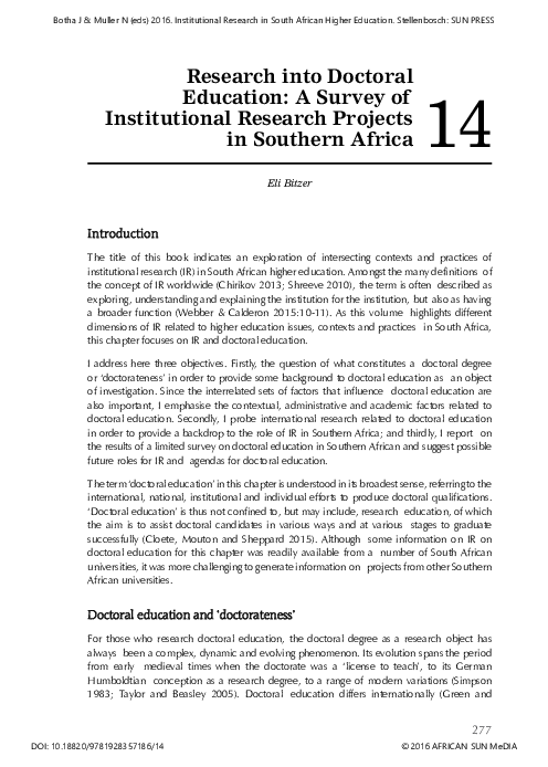 (PDF) Research into Doctoral Education: A Survey of Institutional ...