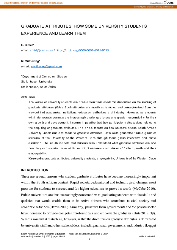 (PDF) Graduate attributes: How some university students experience and ...