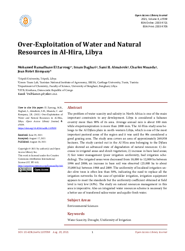 (PDF) Over-Exploitation of Water and Natural Resources in Al-Hira, Libya
