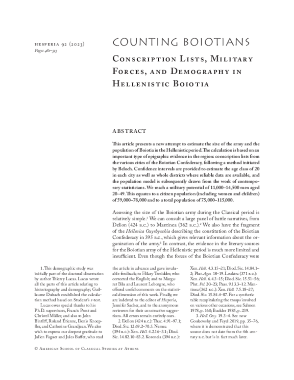 (PDF) Counting Boiotians. Conscription Lists, Military Forces, and ...