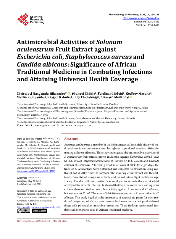 (PDF) Antimicrobial Activities of Solanum aculeastrum Fruit Extract against Escherichia coli ...