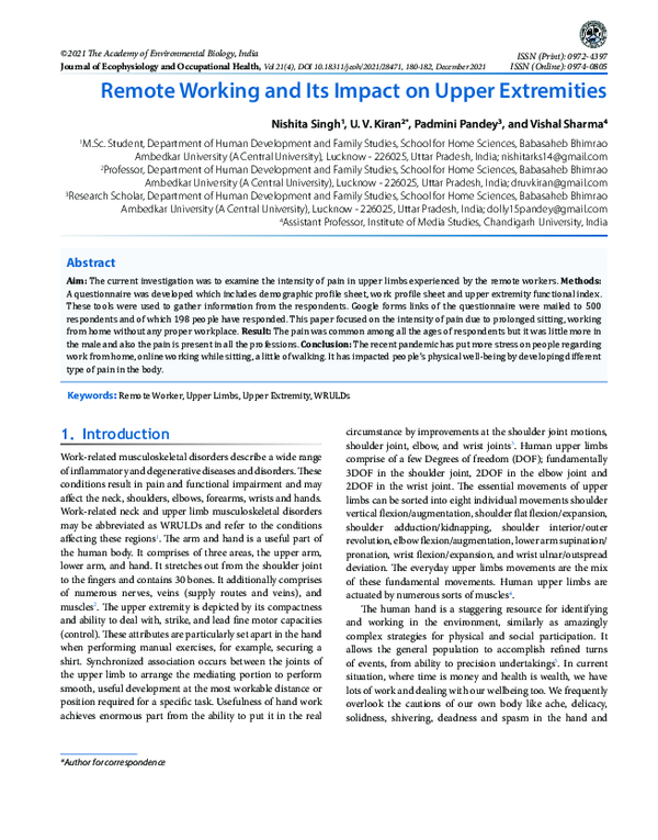 (PDF) Remote Working and Its Impact on Upper Extremities