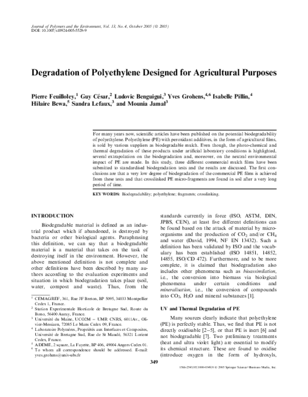 (PDF) Degradation of Polyethylene Designed for Agricultural Purposes