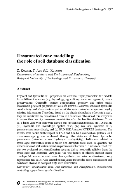 (PDF) Unsaturated zone modelling: the role of soil database classification