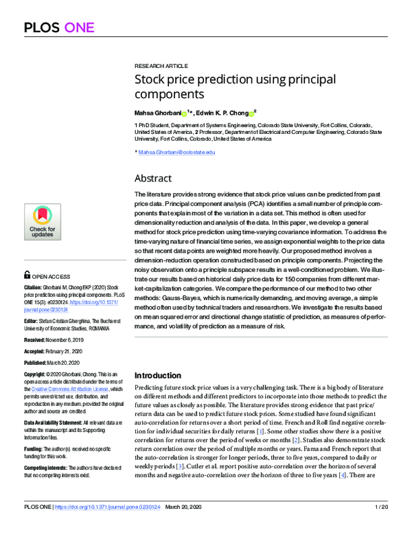 (PDF) Stock price prediction using principal components