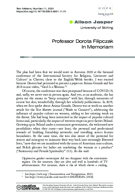(PDF) Professor Dorota Filipczak In Memoriam | Alison Jasper - Academia.edu