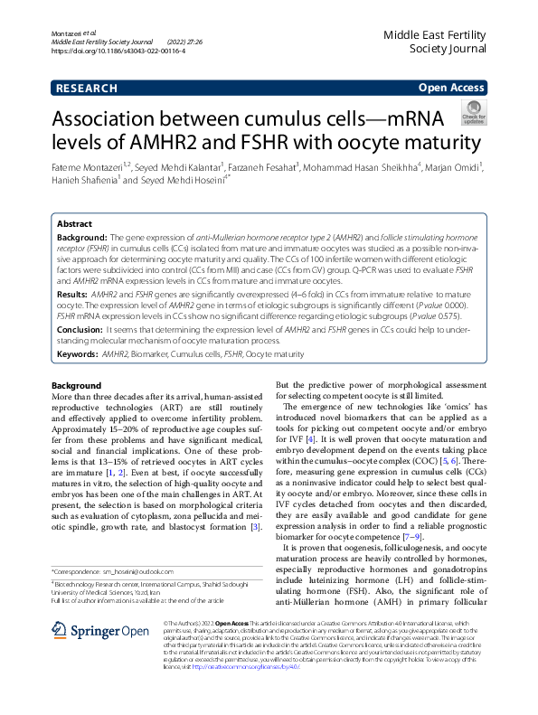 (PDF) Association between cumulus cells-mRNA levels of AMHR2 and FSHR ...