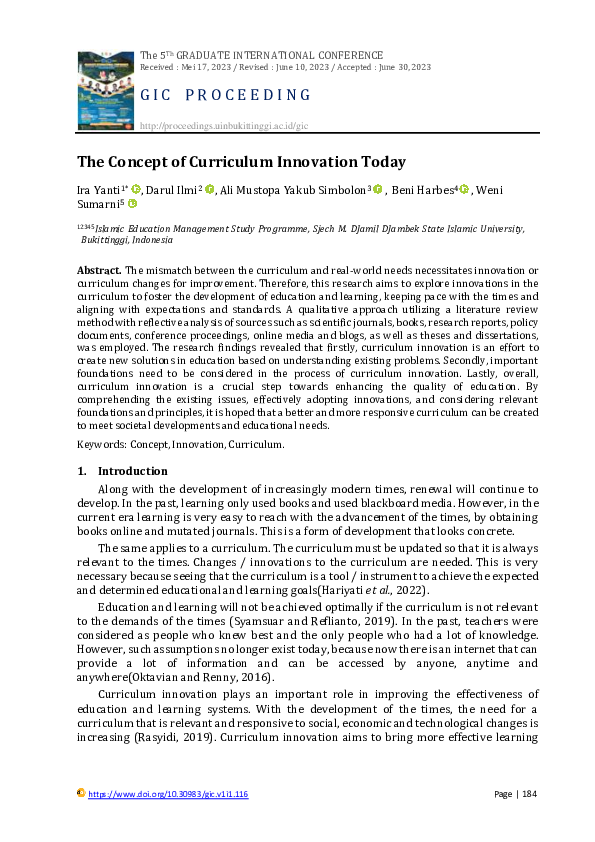 Pdf The Concept Of Curriculum Innovation Today