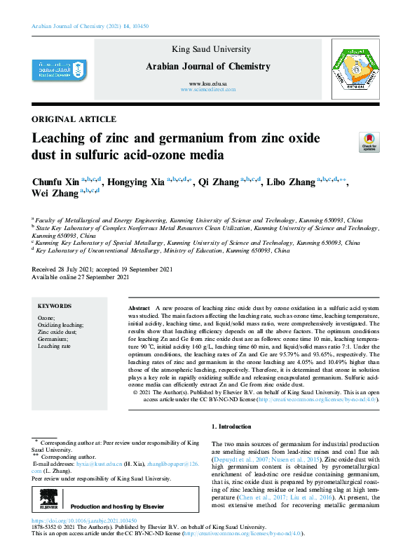 (PDF) Leaching of zinc and germanium from zinc oxide dust in sulfuric ...
