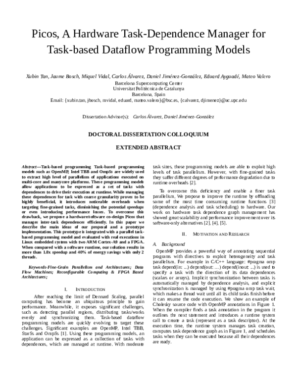 Pdf Picos A Hardware Task Dependence Manager For Task Based Dataflow Programming Models
