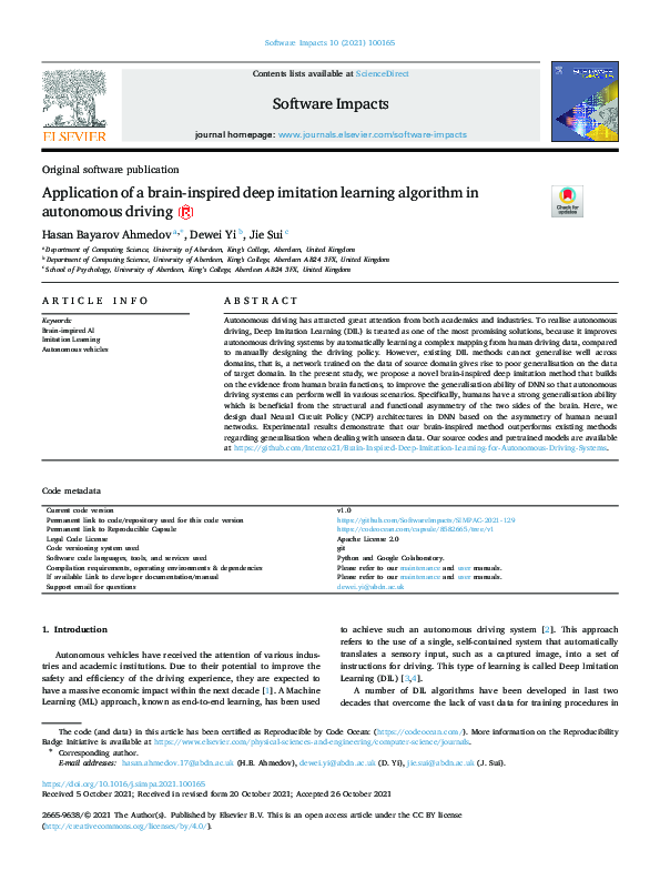 Pdf Application Of A Brain Inspired Deep Imitation Learning Algorithm