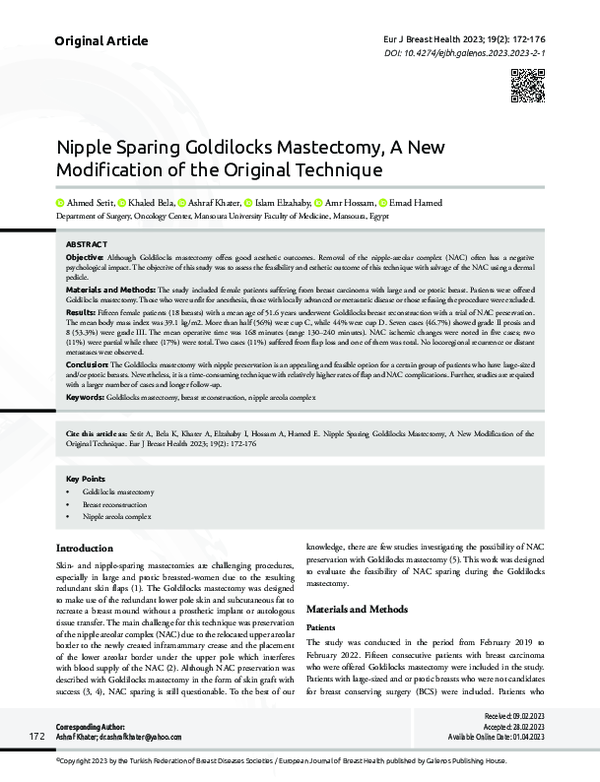 (PDF) Nipple Sparing Goldilocks Mastectomy, A New Modification of the ...