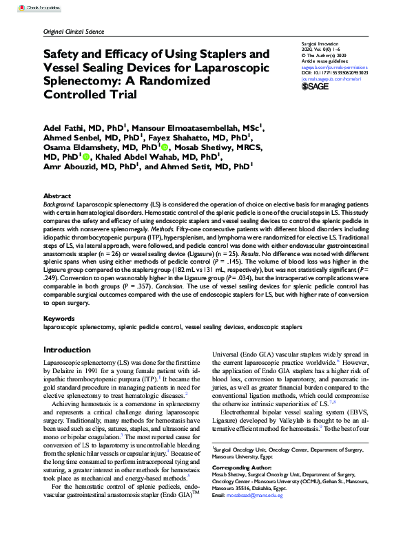 (PDF) Safety and Efficacy of Using Staplers and Vessel Sealing Devices ...