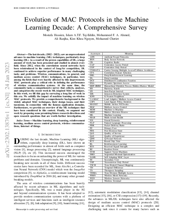 (PDF) Evolution of MAC Protocols in the Machine Learning Decade: A ...
