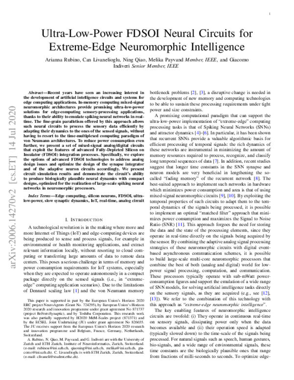 (PDF) Ultra-Low-Power FDSOI Neural Circuits for Extreme-Edge Neuromorphic Intelligence