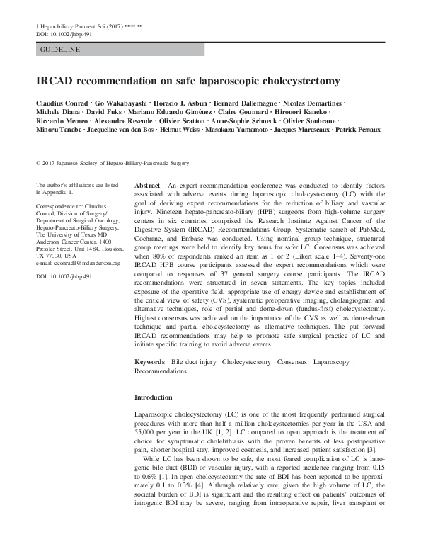(PDF) IRCAD recommendation on safe laparoscopic cholecystectomy
