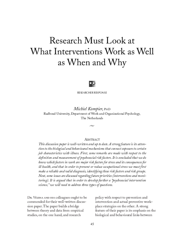 (PDF) Research Must Look at What Interventions Work as Well as When and Why