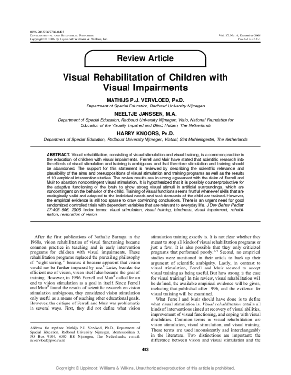(PDF) Visual Rehabilitation of Children with Visual Impairments