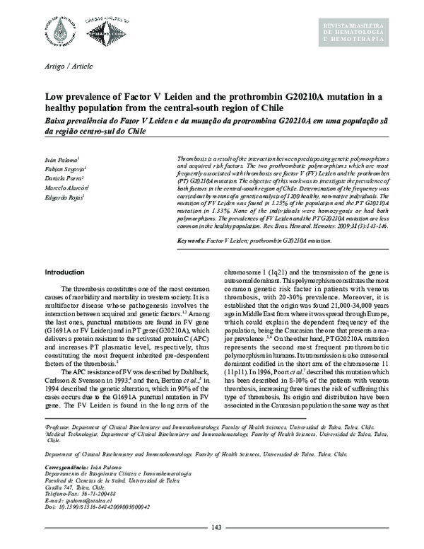(PDF) Low prevalence of Factor V Leiden and the prothrombin G20210A ...