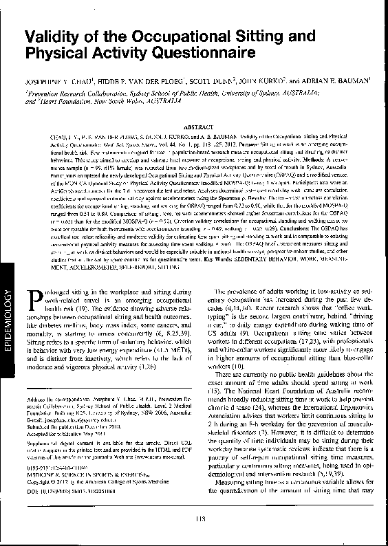 (PDF) Validity of the Occupational Sitting and Physical Activity Questionnaire