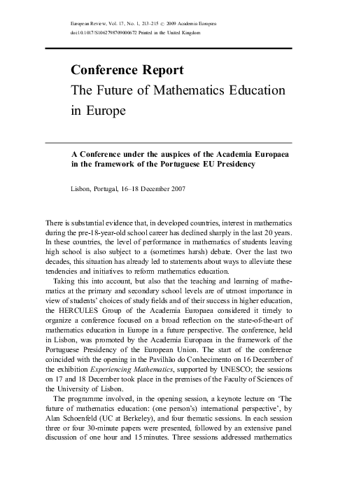 (PDF) The Future of Mathematics Education in Europe