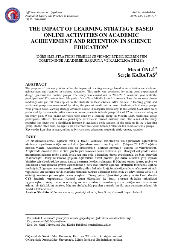 (PDF) The impact of learning strategy based online activities on ...
