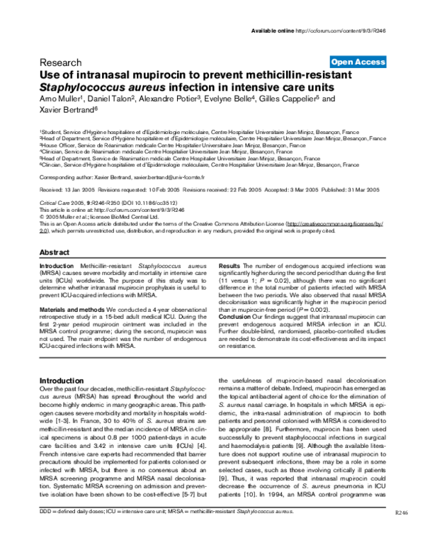(PDF) Use of intranasal mupirocin to prevent methicillin-resistant ...
