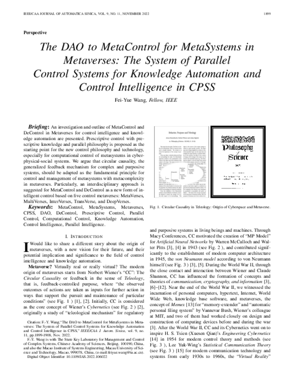 (PDF) The DAO to MetaControl for MetaSystems in Metaverses: The System ...