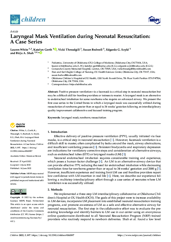 (PDF) Laryngeal Mask Use in Neonatal Resuscitation