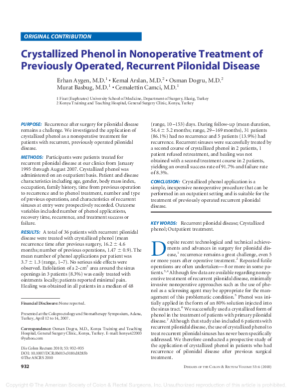 (PDF) Crystallized Phenol in Nonoperative Treatment of Previously ...
