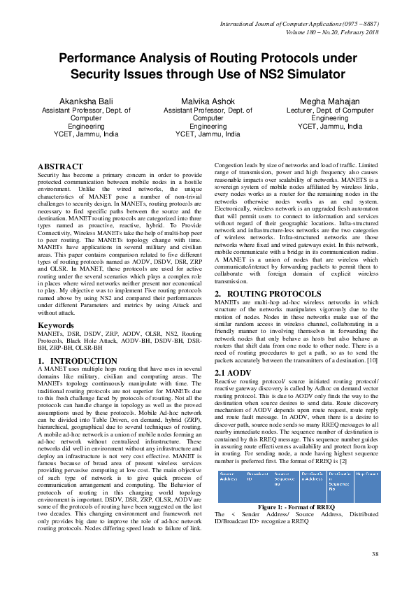 (PDF) Performance Analysis of Routing Protocols under Security Issues through Use of NS2 Simulator