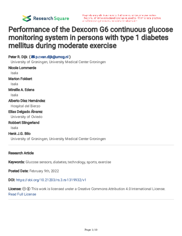 (PDF) Performance of the Dexcom G6 continuous glucose monitoring system ...