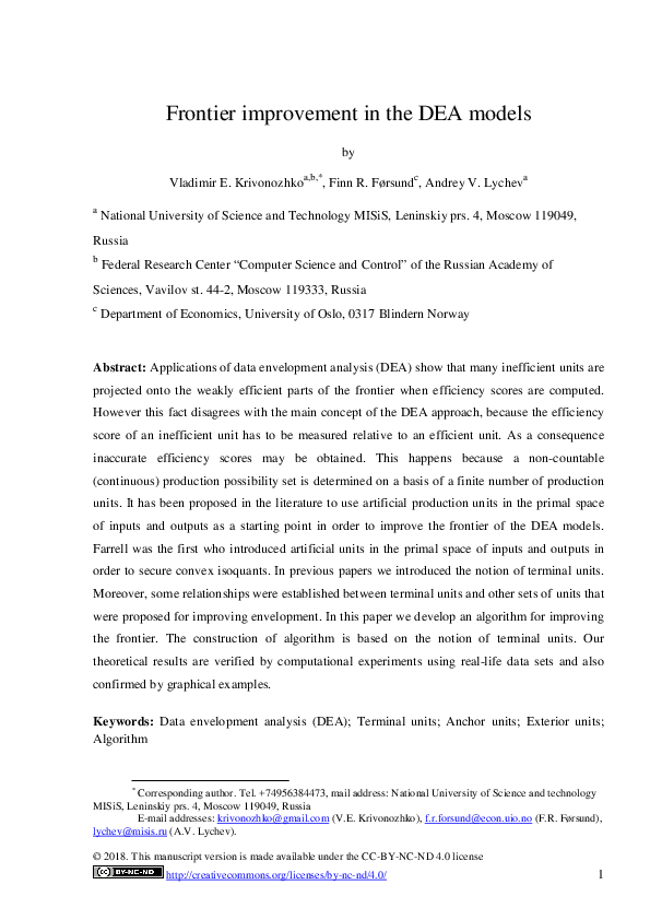 (PDF) Frontier improvement in the DEA models