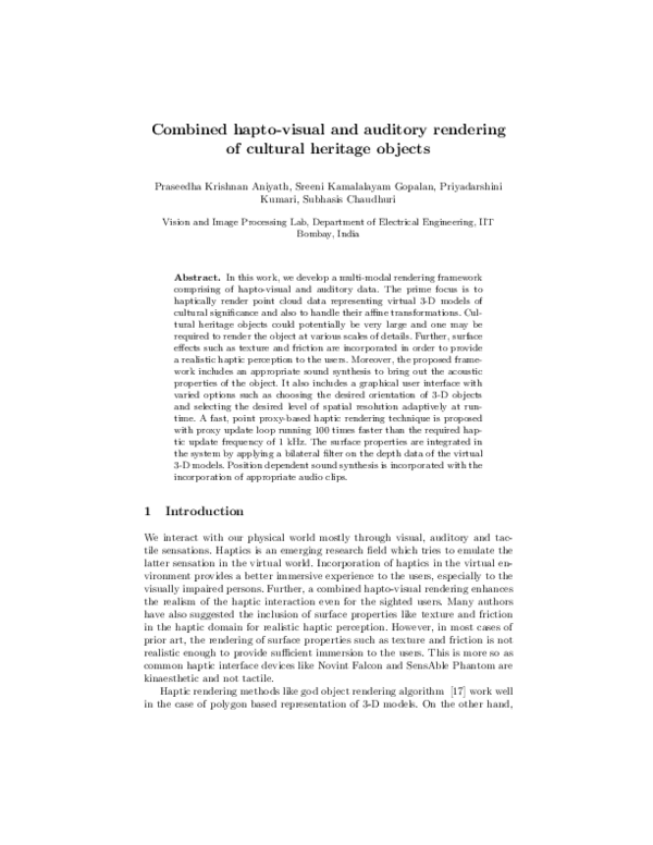 (PDF) Combined Hapto-visual and Auditory Rendering of Cultural Heritage ...