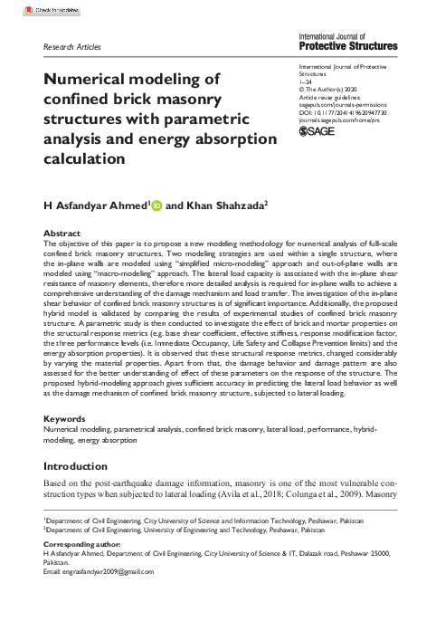 (PDF) Numerical modeling of confined brick masonry structures with parametric analysis and ...