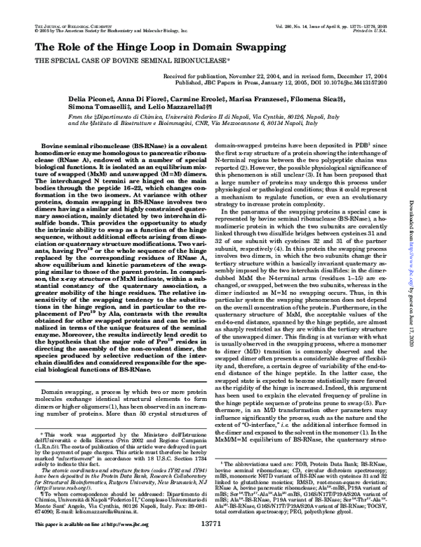(PDF) The Role of the Hinge Loop in Domain Swapping