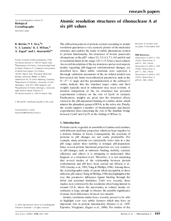 (PDF) Atomic resolution structures of ribonuclease A at six pH values