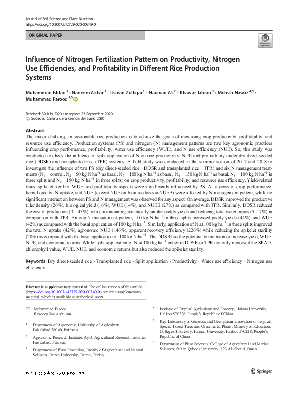 (PDF) Influence of Nitrogen Fertilization Pattern on Productivity, Nitrogen Use Efficiencies ...