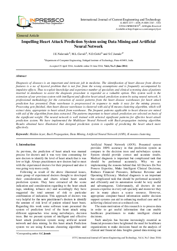 (PDF) Impelling Heart Attack Prediction System using Data Mining and Artificial Neural Network ...