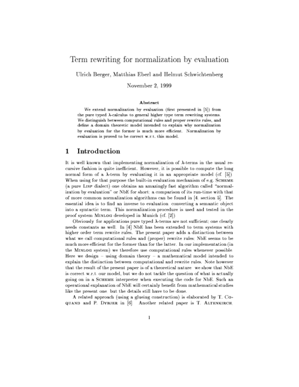 (PDF) Term rewriting for normalization by evaluation