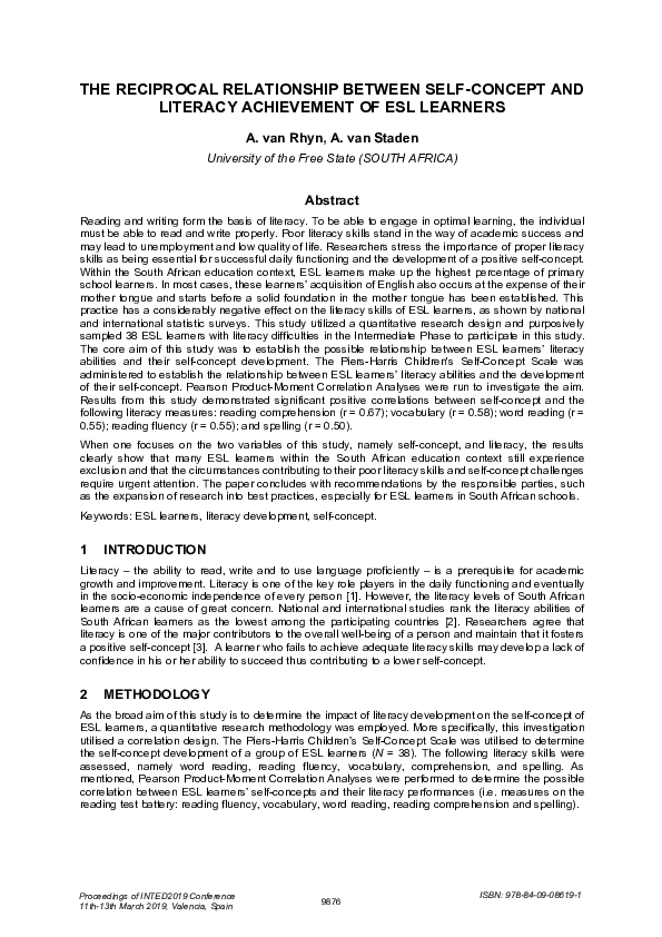 (PDF) THE RECIPROCAL RELATIONSHIP BETWEEN SELF-CONCEPT AND LITERACY ACHIEVEMENT OF ESL LEARNERS